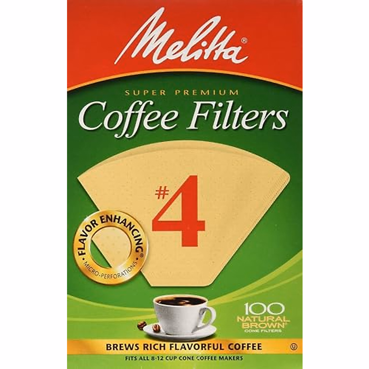 Melitta 4 Cone Coffee Filters, Unbleached Natural Brown, 100 Total Filters Count - Packaging May Vary