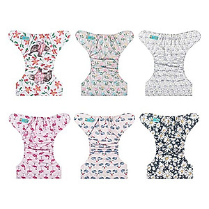 ALVA Cloth Diaper One Size Adjustable Washable Reusable for Baby Girls and Boys 6 Pack with 12 Inserts 6DM61