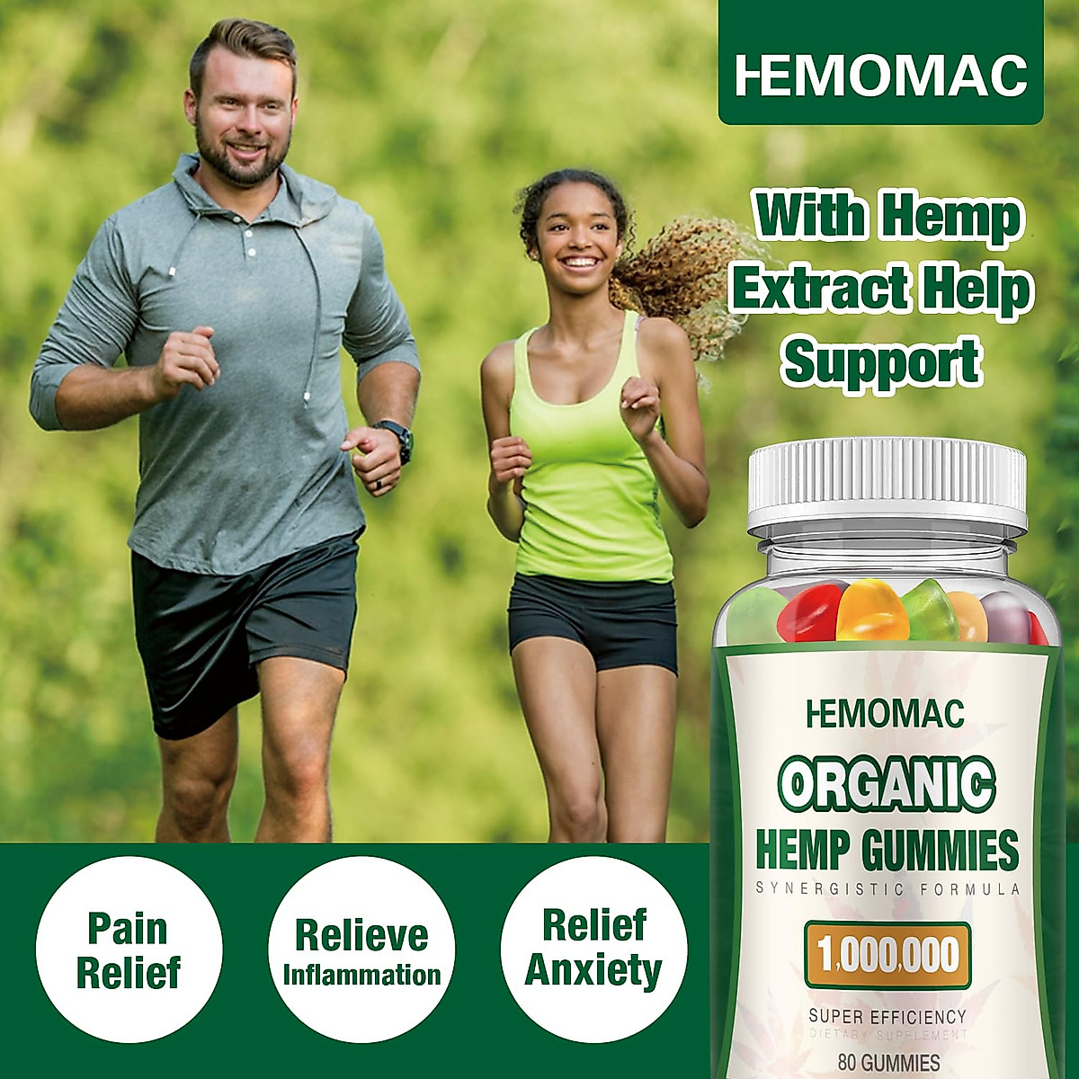 HEMOMAC 2 Packs Natural Hemp Gummies High Potency Pure Hemp Oil Advanced - Extra Strength Organic Hemp Grown in USA, Vegan, Non-GMO, Edibles for Adults