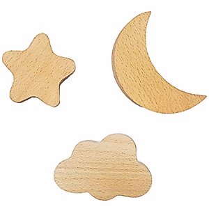 Garneck 3Pcs Wall Hooks Hat Hooks Wooden Coat Hangers Star Moon Cloud Wall Hook Kids Room Nursery Wall Decors