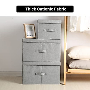 Clothes Storage 2 Pack, Storage Bins with Lids & Clear Window, Large Capacity Closet Organizer, Fabric Storage Containers for Clothing, Blanket, Comforter (M(15.7x11.8x9.8") for 15-20 T-shirts, Light Grey-1)