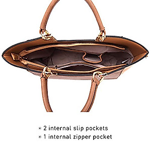 MARCO M KELLY Fashion Satchel for Women Top Handle Shoulder Handbags Work Purse 2pcs Bag Set with Wallet (Brown/Tan)