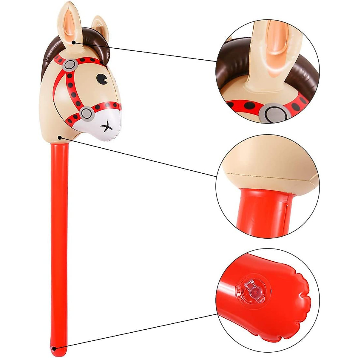 Inflatable Stick Horse,Inflatable Horse Head on Stick Horse Costume Pony/Halloween/Western Cowboy/Horse Baby Shower Birthday Party Decorations Supplies Favors Prop, 37 Inch (Red)