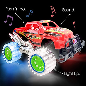 ArtCreativity Light-Up Red Monster Truck with Sounds, 9 Inch Monster Truck with Flashing Wheels and Friction Motor, Push n Go Toy Car, Best Birthday Gift for Boys and Girls Ages 3+