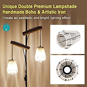 Eusamxon Floor Lamps Boho Farmhouse Hanging Floor Lamp in Natural Cotton Rope,Bohemian Lampshade Handmade Rustic Stylish Floor Lamps for Bedroom Living Room Office Home Décor