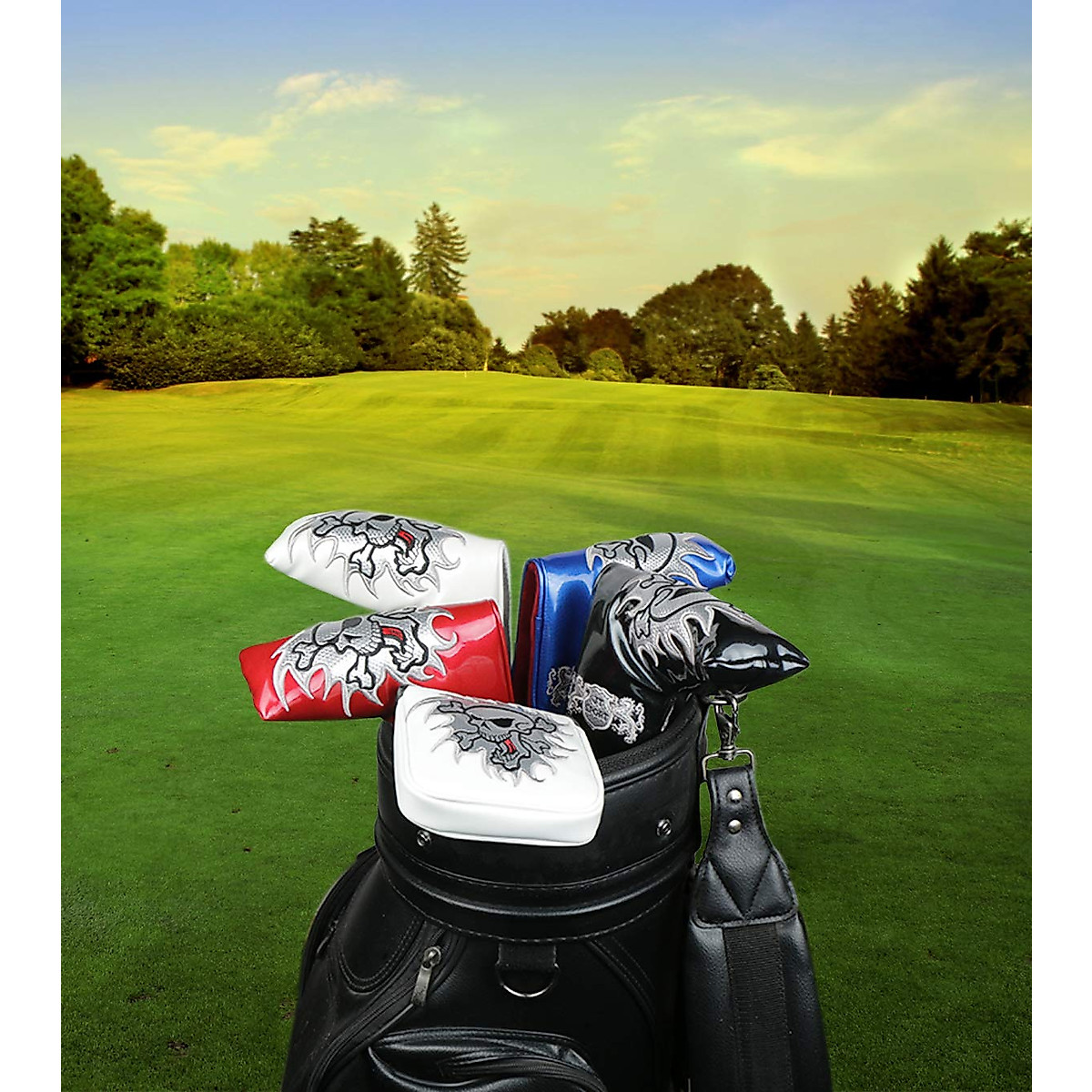 HAIYUE Golf Head Cover Putter Sports Skull Blade Club Headcovers Magnetic Closure Mirror Synthetic Pu Leather Embroidered Blade Fit All Brands Gift Accessories for Men Women White