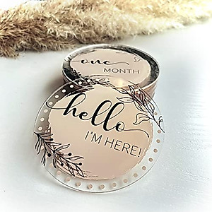 HOUSE OF PARTY 13 Pcs Acrylic Baby Milestone Discs - Baby Months Signs with Hello World Newborn | Attractive Baby Monthly Milestone Baby Girl or Baby Boy