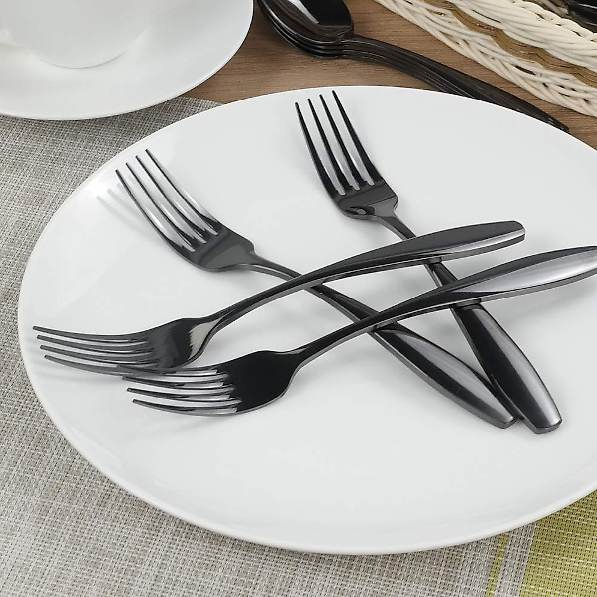 Wekioger 12 Piece Stainless Steel Table Fork Set, 8 Inch Dinner Forks, Black