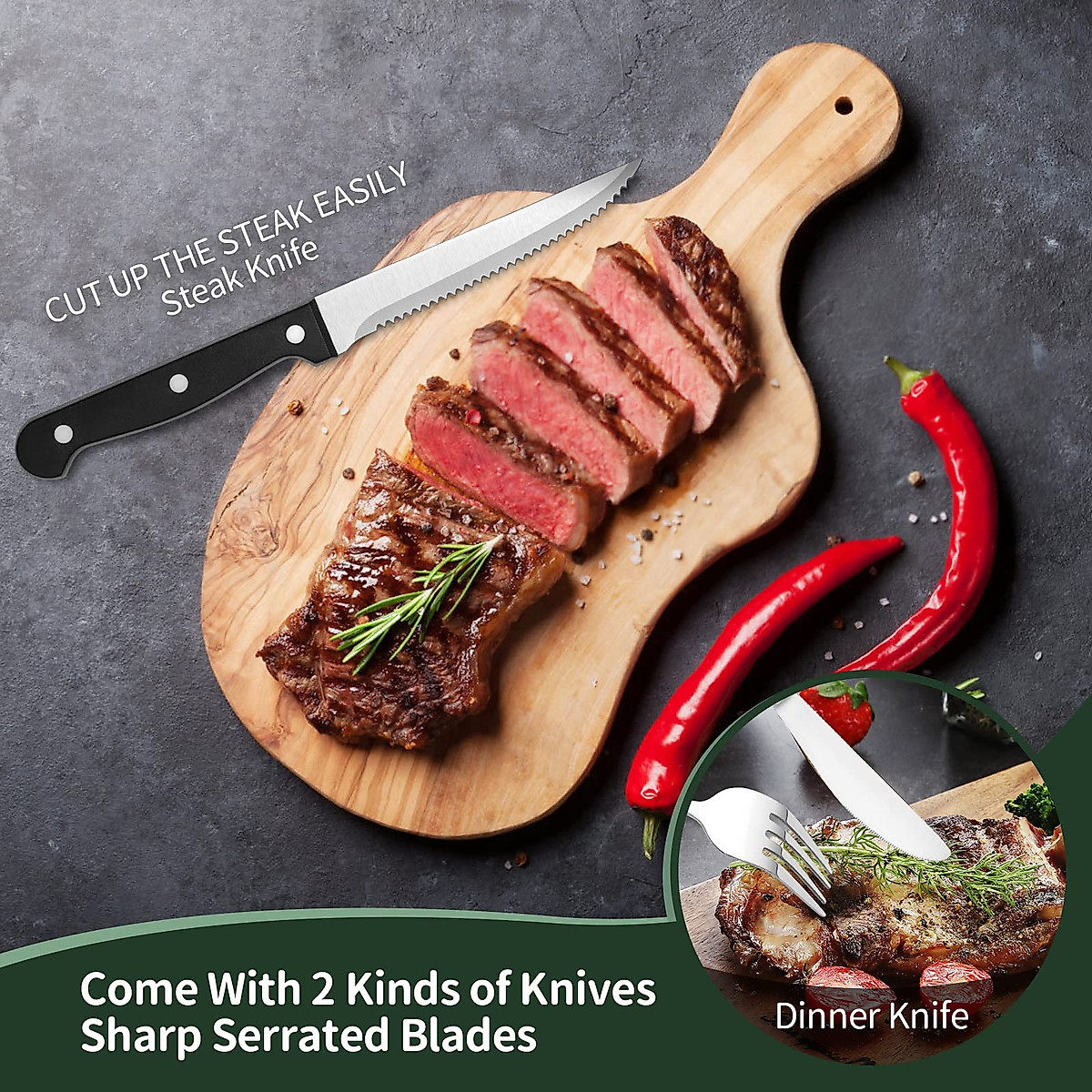 49-Piece Silverware Set with Organizer, CEKEE Stainless Steel Flatware Cutlery Set Service for 8, Mirror Polished Kitchen Utensils Set with Steak Knives Included Spoons and Forks Set & Tray