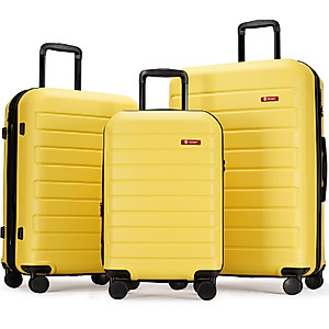 GinzaTravel 3-Piece ABS Luggage Set with TSA Locks, Expandable, and Friction-Resistant in Yellow - Includes 20", 24" & 28" Spinner Suitcases