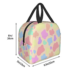 Insulated Lunch Bag Reusable Lunch Box For Girls, Cooler Lunch Tote Bag With Front Pocket for Teen Girls Women Men School Picnic Office Work, Cute Colorful Cow Print