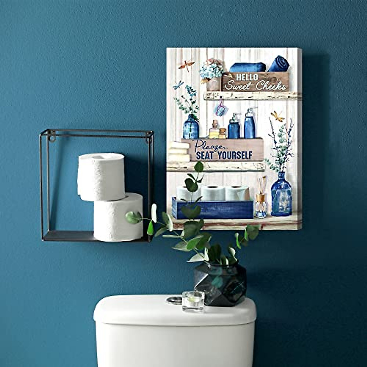 Bathroom Decor Wall Art Dragonfly Wall Art Blue Bathroom Sign Rustic Farmhouse Bathroom Canvas Prints Signs Wood Background Bathroom Pictures Artwork Framed Bath Laundry Home Decorations12 x16