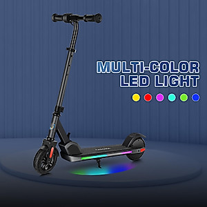 Caroma Electric Scooter for Kids Ages 8-12, 150W Foldable Kids Electric Scooter, Max 7 Miles & 10 Mph, LED Display, Colorful Lights, Adjustable Height, Lightweight Electric Scooter for Kids Teens