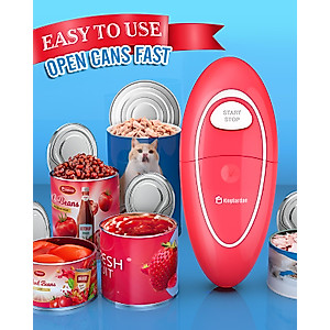 Electric Can Opener, Hand Free Can Opener Easy Open Any Can Sizes with Smooth Edge, Food-Safe Portable Battery Operated Electric Can Openers (Red)