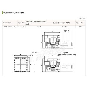 QFN64 Clamshell Programming Adapter Socket/Burning Socket/IC Test Socket QFN-64BT-0.5-01, 64-Pin, 0.5mm Pitch, IC Test Burn-in Socket, Applied to QFN64, MLP64, MLF64 Packages.