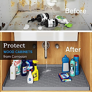 Waterproof Under Sink Mat, 34'' x 22'', Silicone Under Sink Liner for Kitchen Bathroom, Under Kitchen Sink Organizers and Storage, Cabinet Shelf Protector, Flexible Under Sink Drip Tray, Dark Grey