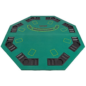 Folding Poker Table Top – 48-Inch Solid Wood Topper – Space for 8 Players – Blackjack Table with Built-In Cupholders and Chip Trays by Trademark Poker, Black,Green