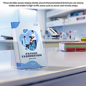 Marketing Holders 4 Pack Brochure Holder for 5.5" Bifolds Clear Acrylic Countertop Literature Organizer Slant Back Space Saving Booklet Dispenser for Trade Shows Expos and Conventions