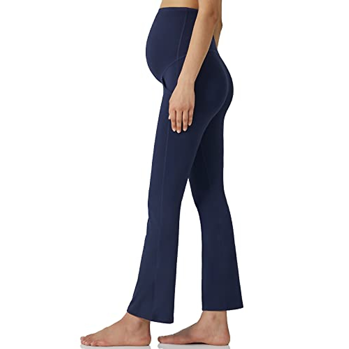 POSHDIVAH Women's Maternity Work Pants Yoga Lounge Stretchy Bootcut Flare Pants Pregnancy Dress Trousers for Business Casual Navy Blue Small