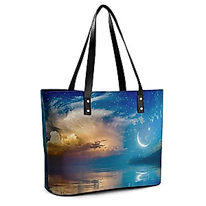 Womens Handbag Stars And Clouds Leather Tote Bag Top Handle Satchel Bags For Lady