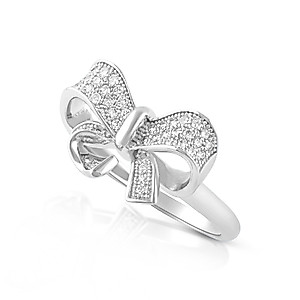 SILVERCLOSEOUT Rhodium Plated Sterling Silver Womens Cz Cubic Zirconia Bow Ring - Size 8