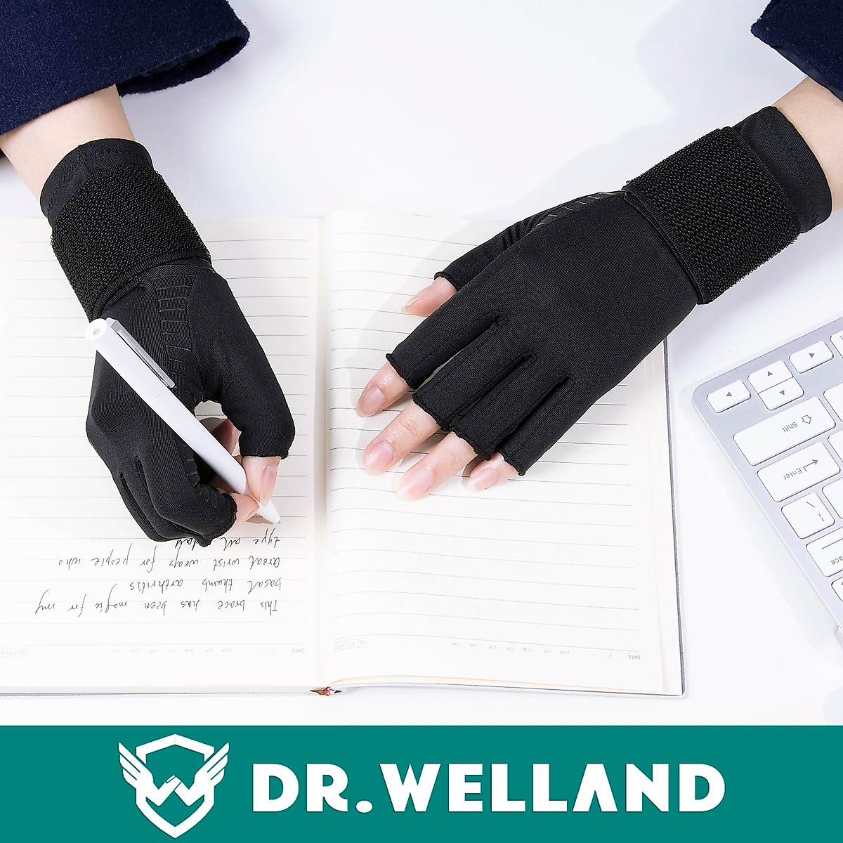 Dr.Welland Medical Arthritis Gloves with Strap, Best Open Finger Glove Hand Wrist Support for Rheumatoid Arthritis