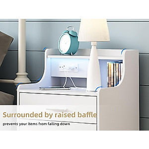 Vabches Nightstand with Charging Station, LED Nightstand with 3 Drawers, Smart Night Stand Bed Side Table, Wood Nightstand for Bedroom Living Room