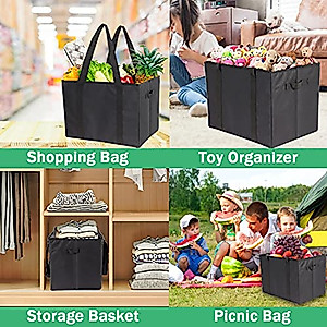 3-Pack Reusable Grocery Bags Collapsible Box Bag for Groceries Shopping Foldable Heavy Duty Tote Set with Extra Long Handles & Reinforced Bottom