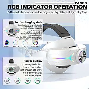 Orzero Head Strap accessories compatible for Quest 3S/Quest 3 with Extended 8000mah Battery Pack, Fast charging 9V 2A Extended Gaming Time with RGB Light - White
