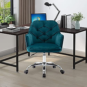 Yoluckea Modern Velvet Home Office Chair, Adjustable Swivel Office Chair for Living Room, Cute Desk Chair for Adult Teen, Upholstered Task Chair Accent Chair Executive Chair Vanity Desk Chair (Teal)