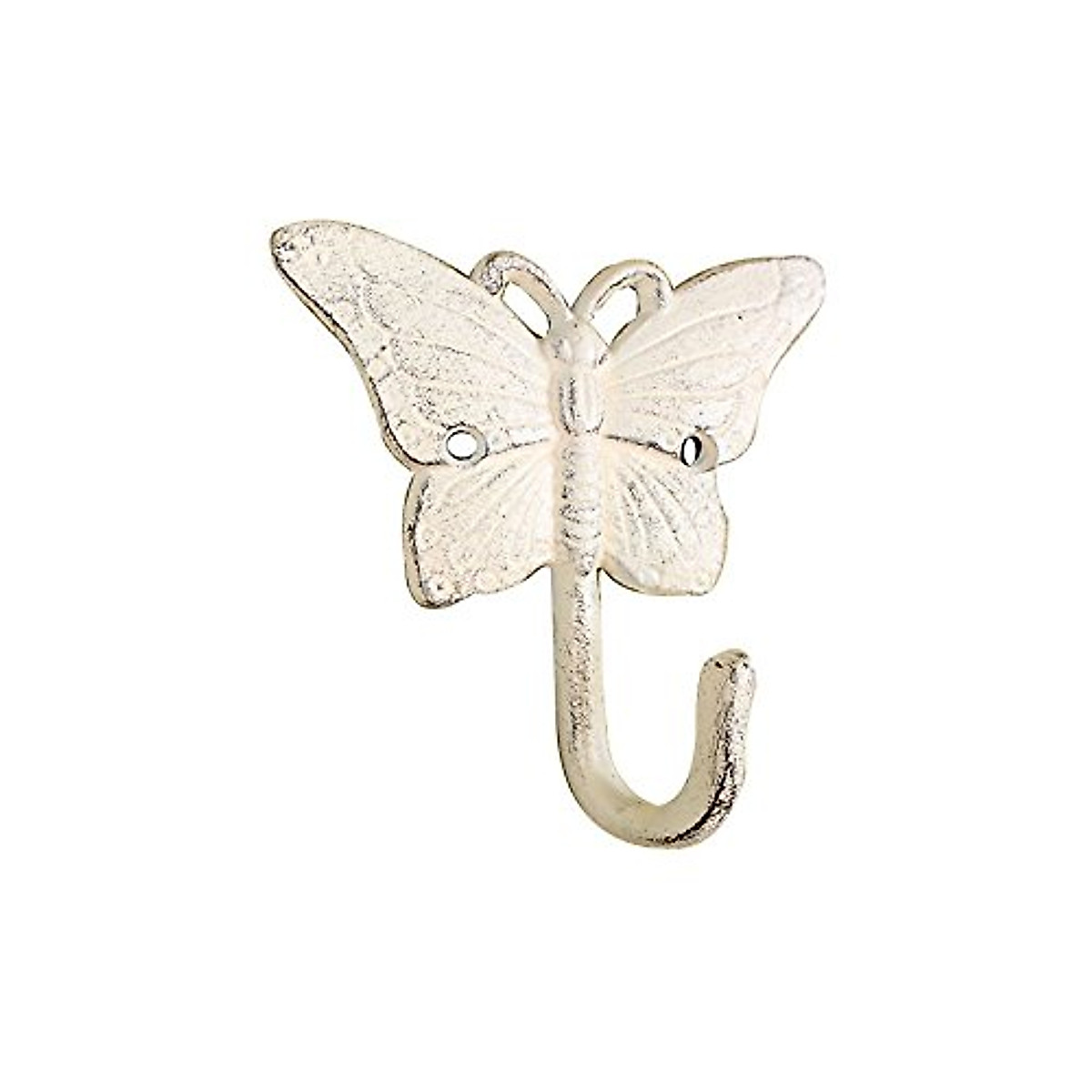 Whitewashed Cast Iron Butterfly Hook 6" - Rustic Wall Hook - Butterfly Decor
