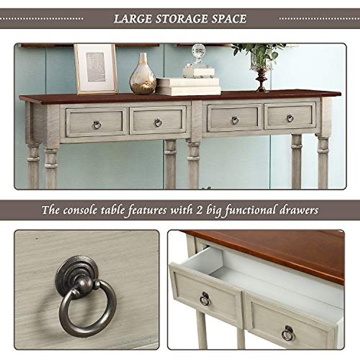 AWQM Console Table with Drawers, Long Shelf Sofa Table, Ideal for Living Room,Entryway/Hallway, 58”L x 11”W x 34”H,Antique Grey