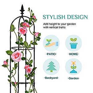 Lalahoni Trellis for Climbing Plants Outdoor, Rustproof Plant Support Potted Flowers Vegetable Vine Indoor Outdoor Garden Obelisk, 6ft Tall Rose Black 1pc