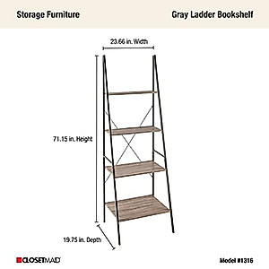 ClosetMaid 1316 4-Tier Wood Ladder Shelf Bookcase, Gray