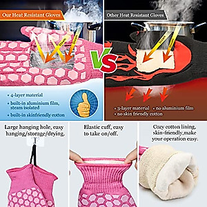 BESSTEVEN BBQ Grill Oven Gloves Mitt for Men Women 932℉/500℃ Heat Resistant Flexible Silicone Anti-Slip Pot Holder Gloves for Barbecue Kitchen Cooking Baking Camping Fire Pit Medium