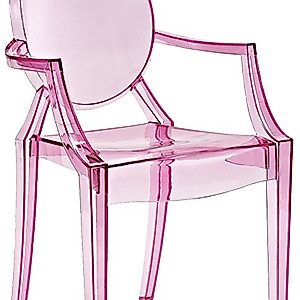 Modway Casper Modern Acrylic Stacking Kitchen and Dining Room Arm Chair in Pink - Fully Assembled