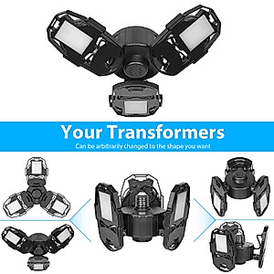 80W LED Garage Lights, Deformable Garage Light with 3 Adjustable Wings, 8000LM, E26 LED Shop Light, Barn Light, High Bay Light, Ceiling Lighting Fixture for Warehouse (No Motion Detection)