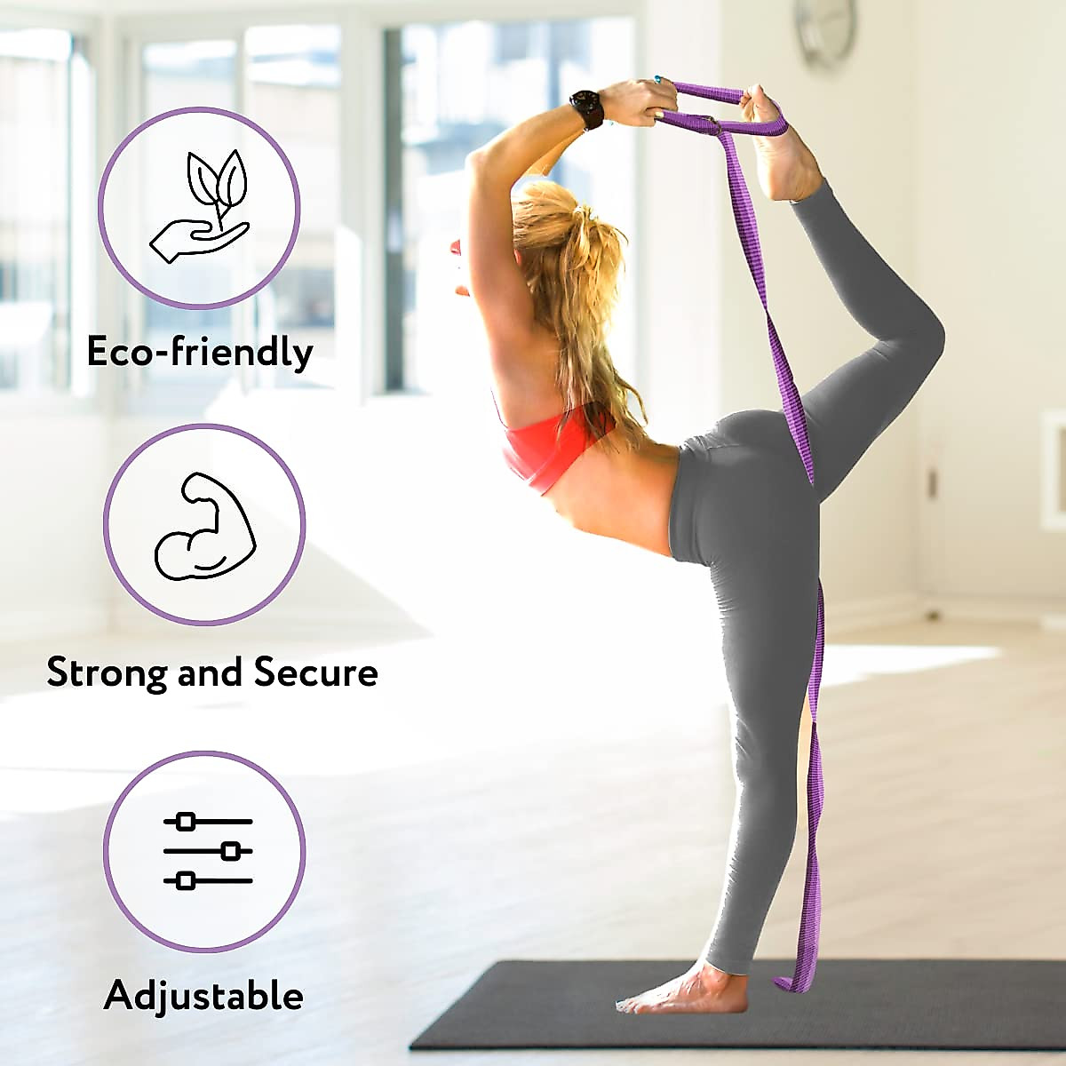 California Wellness Products Yoga Strap - yoga belt strap - yoga straps for stretching - exercise strap with Extra Safe Adjustable D-Ring Buckle for Pilates - yoga band for Women & Men