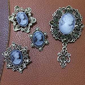 Ezing Vintage Princess Frame Crystal Cameo Brooches Pins Set for Women (C)
