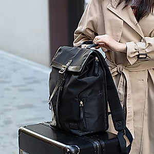 Camelia de Amour Women backpack purse Fashion Nylon Rucksack medium size (t295-183 black/gold Hardware)