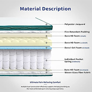 Oleesleep 13 Inch Dual Layered Gel Hybrid Memory Foam Mattress, CertiPUR-US Certified, Green, King