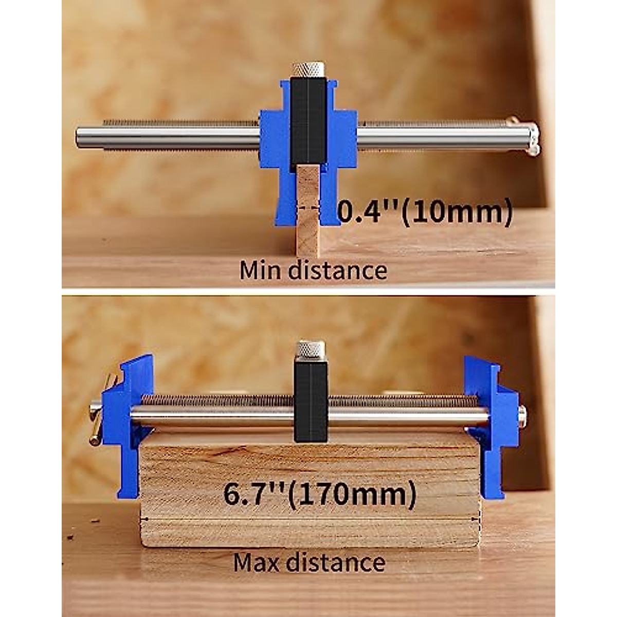 DAYDOOR Wide Capacity Self Centering Doweling Jig Kit, Adjustable Width Dowel Jig for Woodworking, 6.7inch Centering Jig for Straight Holes Biscuit Joiner Set with 6 Bushings and 3 Drill Bits(Blue)