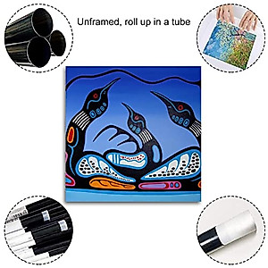 Birds Loons Canvas Prints Wall Art Paintings Wall Artworks Pictures for Living Room Bedroom Decoration, 24x24 Inch Home Bathroom Wall Decor Posters