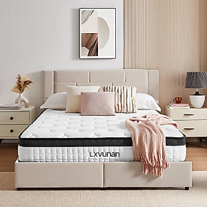 Lxvunan Queen Mattress, 10 Inch Box Mixed Mattress, Including Gel Memory Foam Mattress, Independent Bag Spring Mattress, Medium Hardness, Comfortable and Breathable