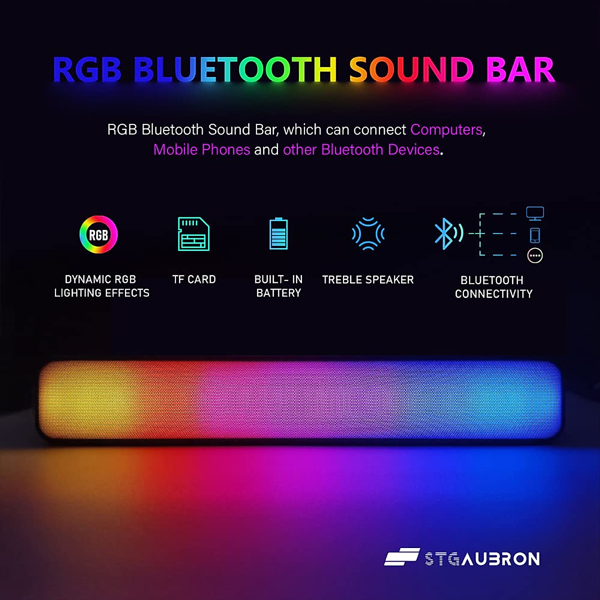STGAubron Gaming PC Computer Desktop, GeForce RTX 3070 8G, Intel Core i9-11900KF up to 5.3G, 32G DDR4, 2T SSD, WiFi, BT 5.0, RGB Fan x7, RGB BT Sound Bar & Gaming Mic, Windows 11 Home