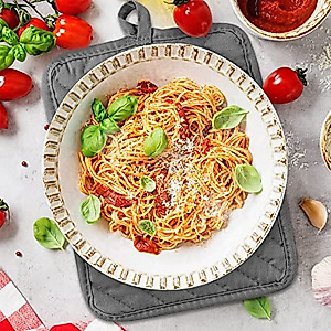 GROBRO7 6Pcs Cotton Oven Mitts and Pot Holders Set Durable Hot Pads Machine Washable BBQ Gloves Heat Resistant Pocket Pot Holder with Hanging Loop for Safe Kitchen Baking Cooking Grilling Grey