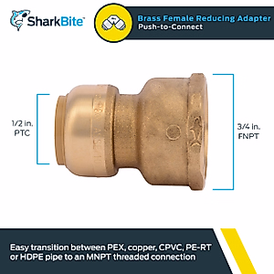 SharkBite 3/4 x 1 Inch FNPT Water Softener Adapter, Push To Connect Brass Plumbing Fitting, PEX Pipe, Copper, CPVC, PE-RT, HDPE, U086LFA
