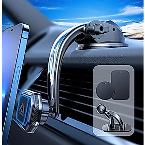 ADIUPUL Magnetic Phone Holder for Car, [Super Strong Magets & Ultra Stable] Suction Magnetic Car Mount Aluminium Alloy Structure, Handsfree Dashboard Window Car Mount Compatible with All Phones