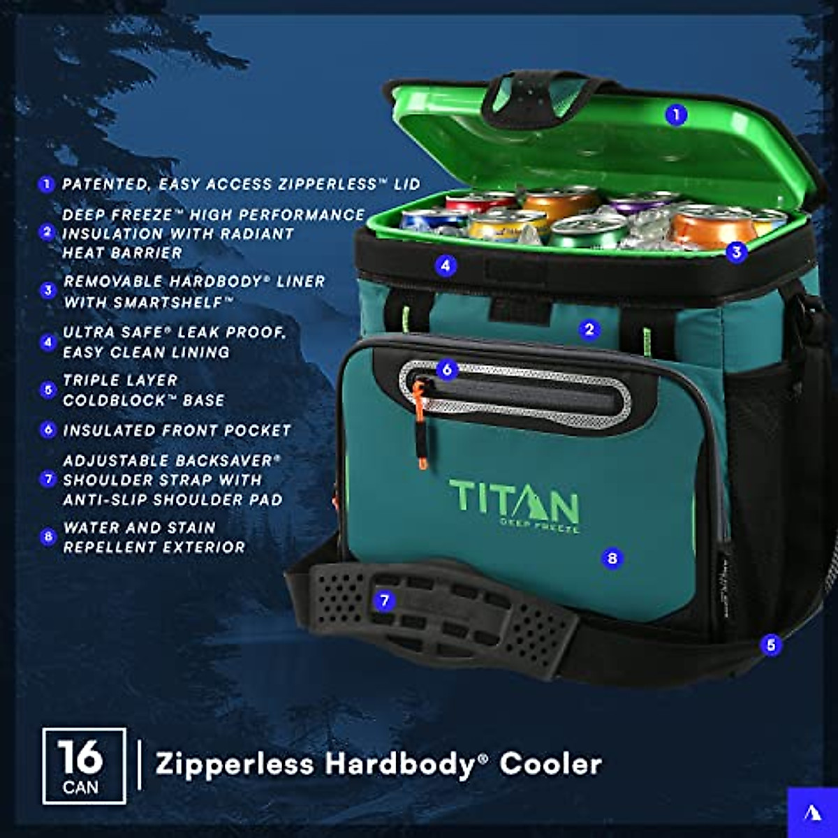 Arctic Zone Titan Deep Freeze 16 Can Zipperless HardBody Cooler, Pine