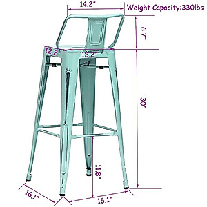 Changjie Furniture Metal Bar Stools Set of 4 Distressed Industrial Counter Bar Stool with Backs Bistro Cafe Barstools(30 inch, Distressed Blue-Green)